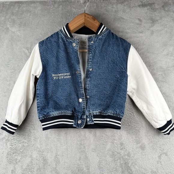 Zara | Jackets & Coats | Zara Varsity Jacket Boys 89 Padded Denim Heavy ...